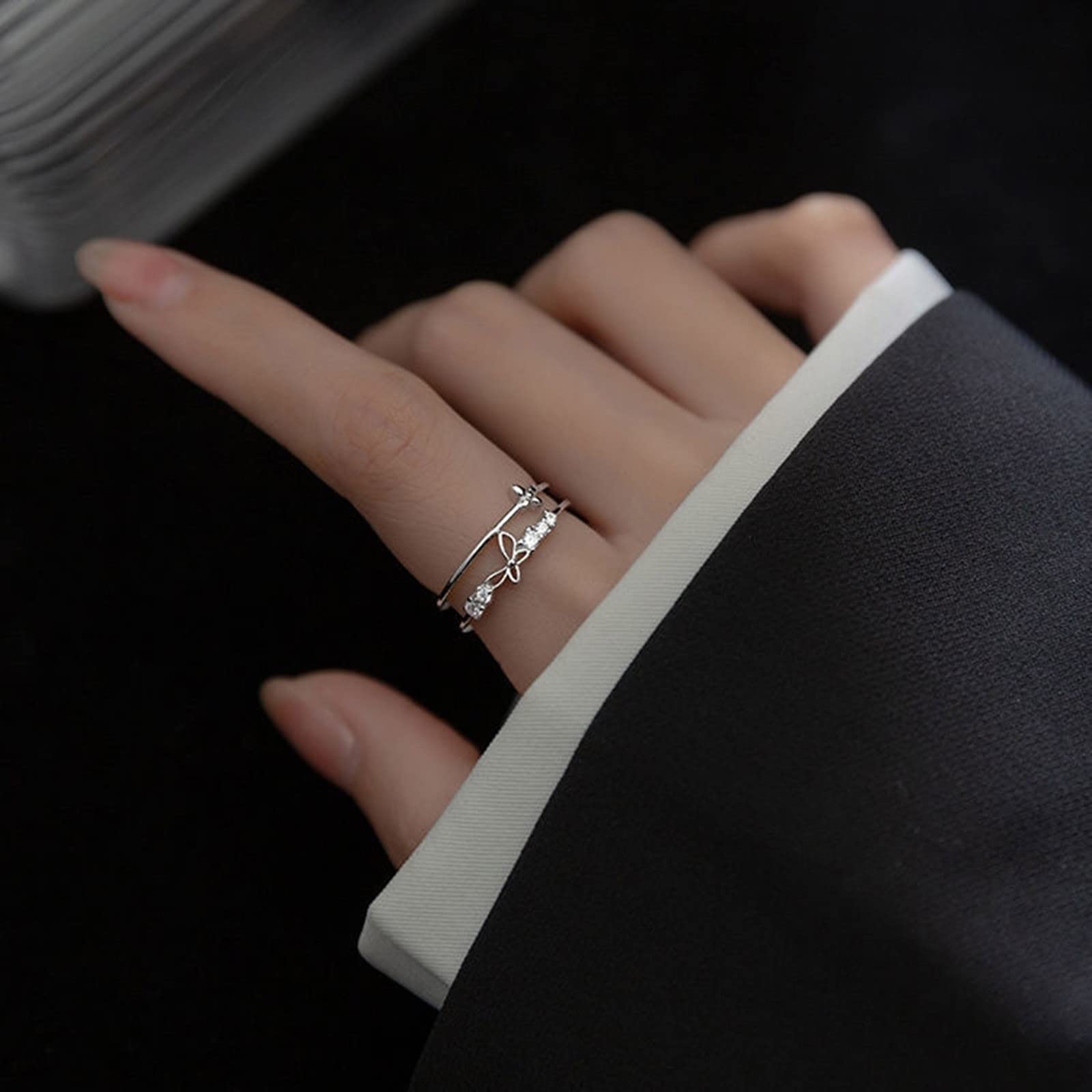 JPOQW To My Daughter Butterfly Ring Rhinestone Minimalist Anxiety Gift For Her Back School (Silver, One Size) 12 grams