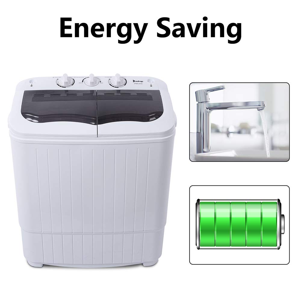 Portable Washing Machine and Dryer, 14Lbs Twin Tub Portable Washer Dryer Combo with Drain Pump, Semi-Automatic 7.7Lbs Washer Mini Laundry Machine with 6.6Lbs Spinner for Dorms, Apartments, RVs, Black