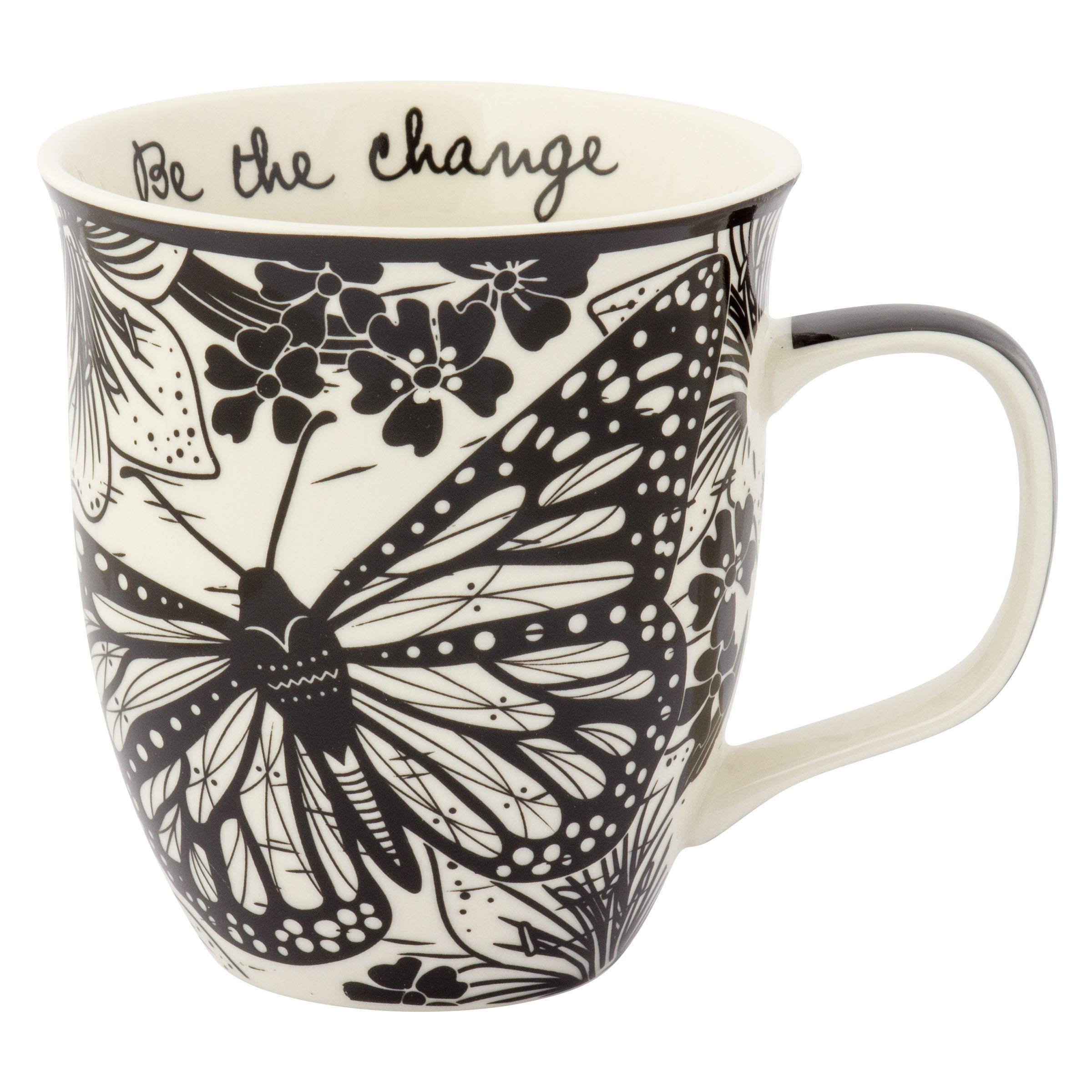 Karma Gifts 16 oz Black and White Boho Mug Butterfly - Cute Coffee and Tea Mug - Ceramic Coffee Mugs for Women and Men & Gifts 16 oz Black and White Boho Mug Dragonfly - Cute Coffee and Tea Mug