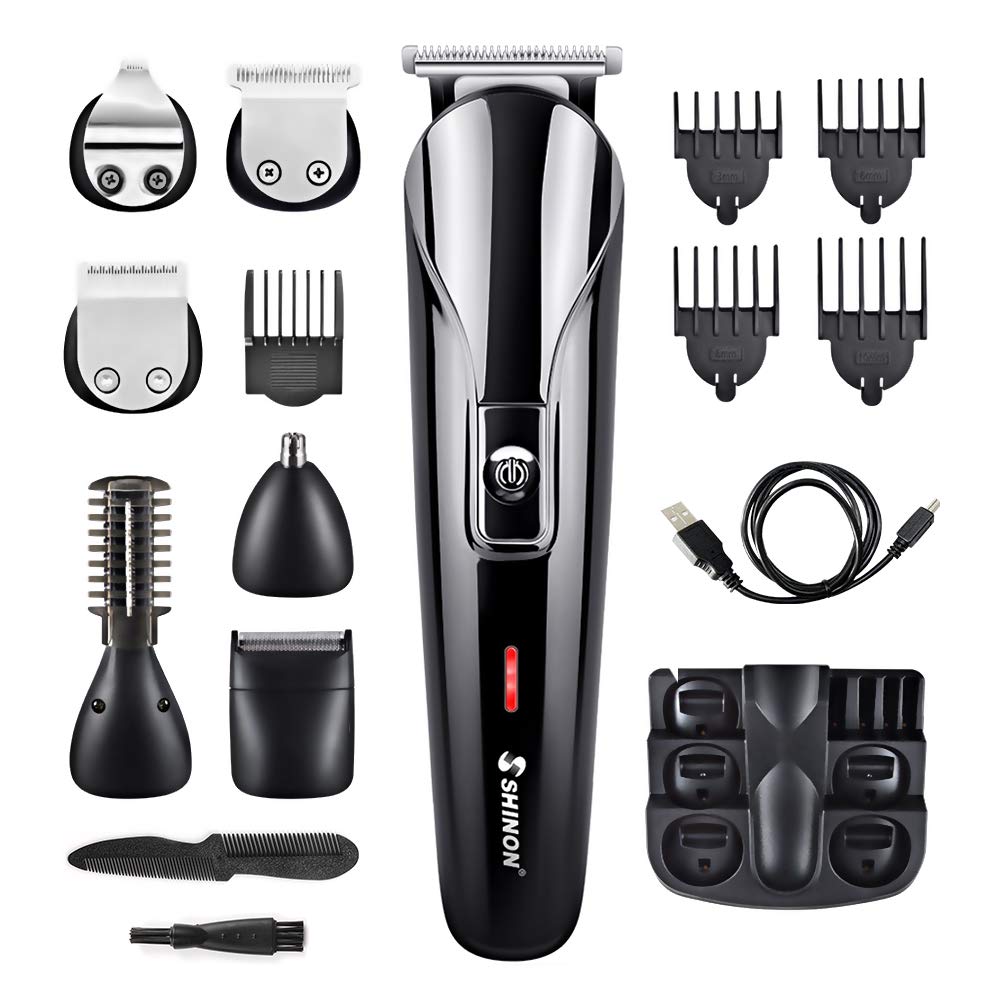 Hair Clipper Beard Trimmer Beard Trimmer Men's Hair Trimmer Hair Trimmer Nose Trimmer Body Groomer Waterproof Multi-Function USB (1711 B) (Deep Black)
