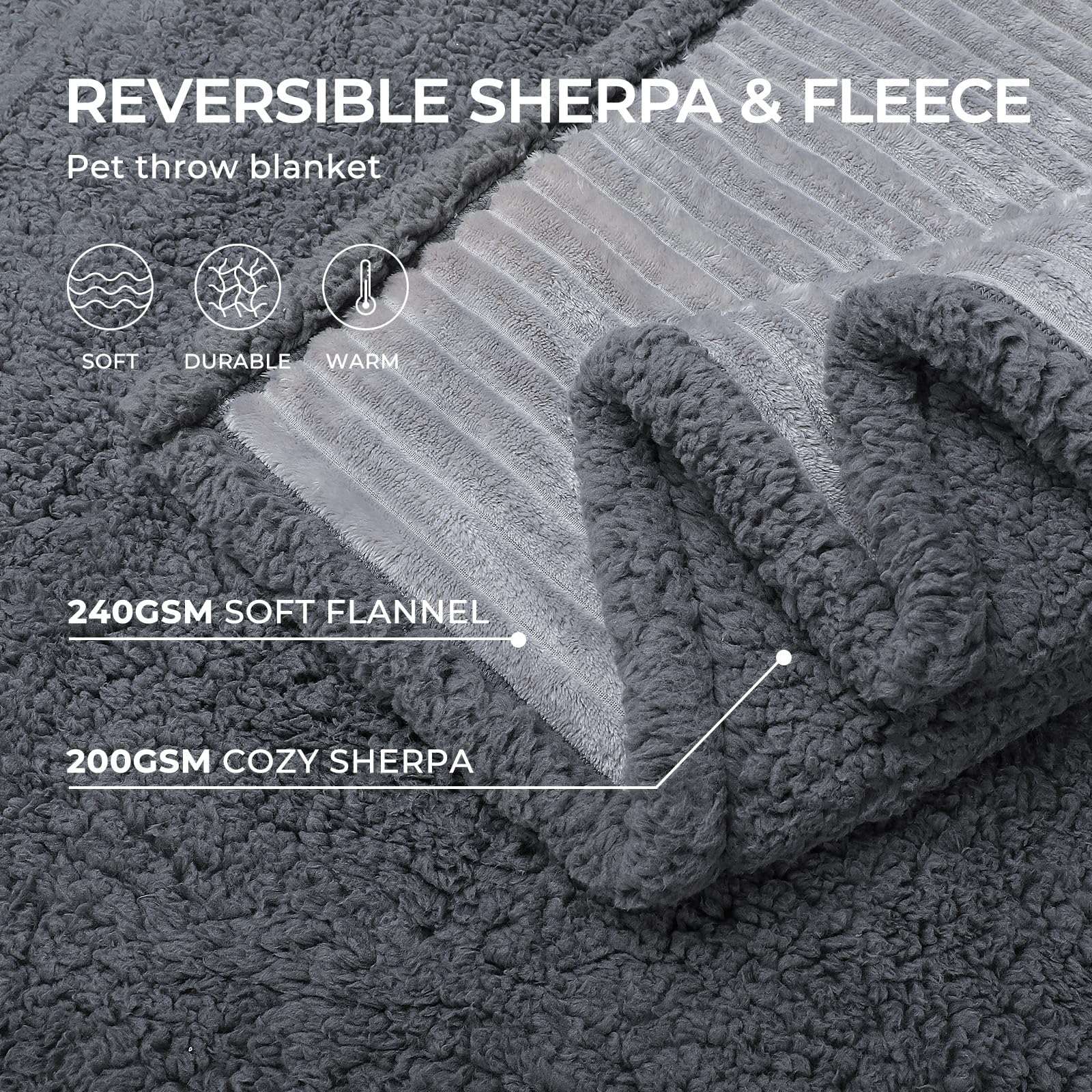 Luciphia Waterproof Pet Blankets for Couch Sofa Bed Cover Liquid Pee Proof Washable Soft Fluffy Large Dog Blanket Reversible Furniture Protection Grey Large(65" x 57")