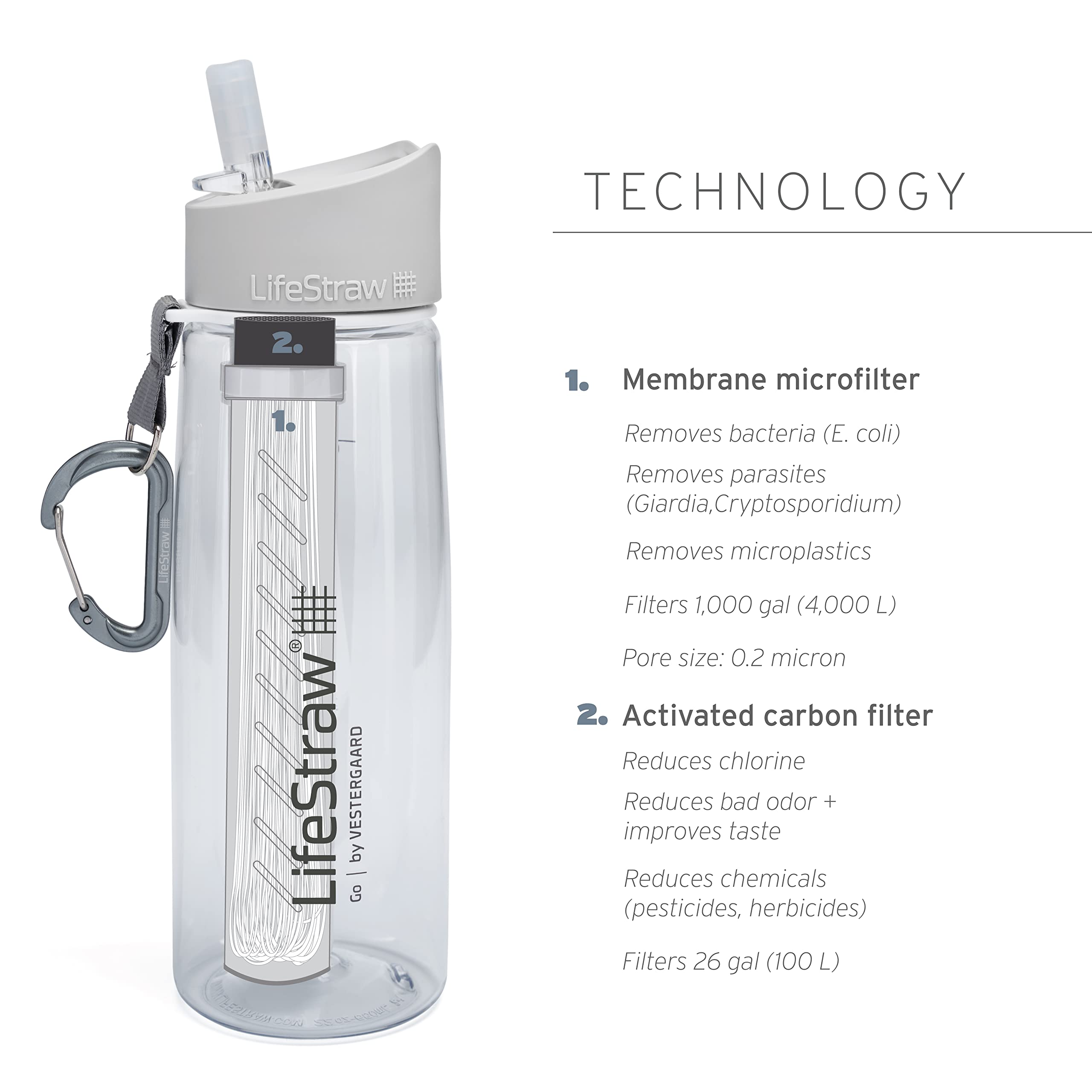 LifeStraw Personal Water Filter for Hiking, Camping, Travel, and Emergency Preparedness, 5 Pack, Blue & Go Water Filter Bottle, Grey, Model:LSGOV2CR44