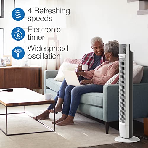 Lasko Xtra Air Oscillating Tower Fan, 4 Speeds, Nighttime Setting, Timer and Remote Control, 48", Silver, T48337, Large