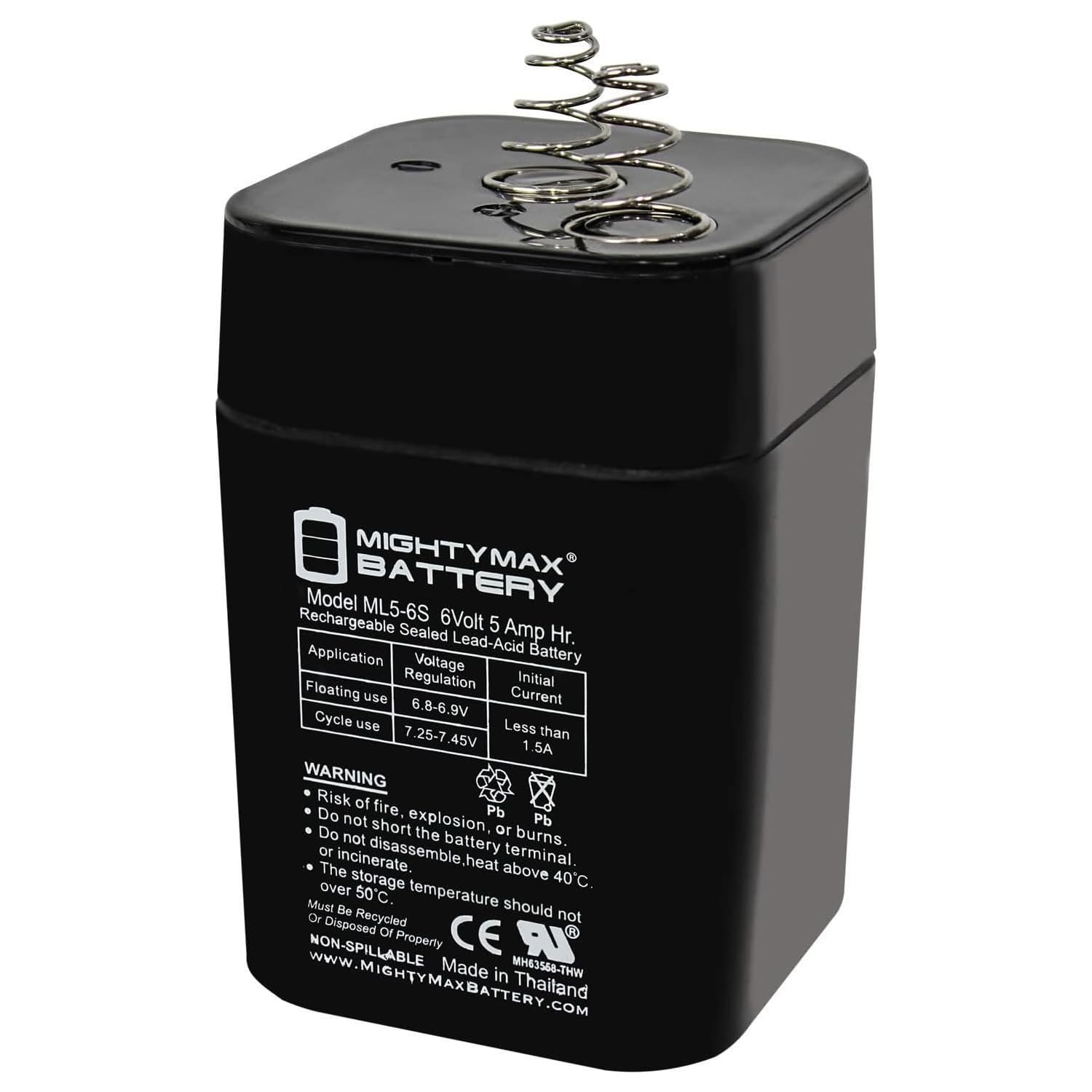 Mighty Max Battery ML5-6S -6 Volt 5 AH, Spring S2 Terminal, Rechargeable - Pack of 2