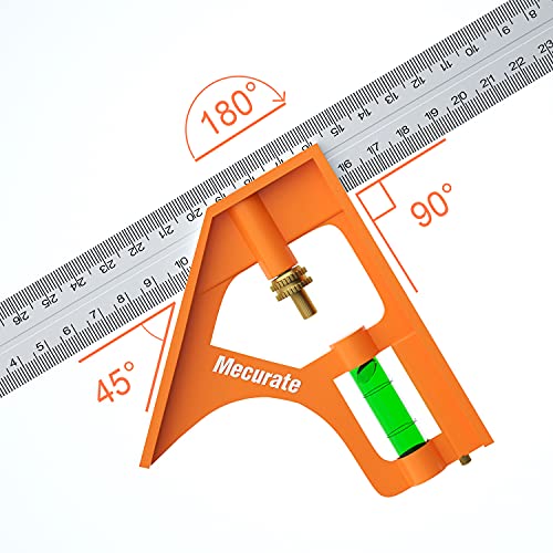 Mecurate 12β Combination Square, 12 Inch 300mm Stainless Steel Combo Square for Accurate and Adjustable Woodworking Measurement with 2pcs Carpentery Pencils (12 inch)