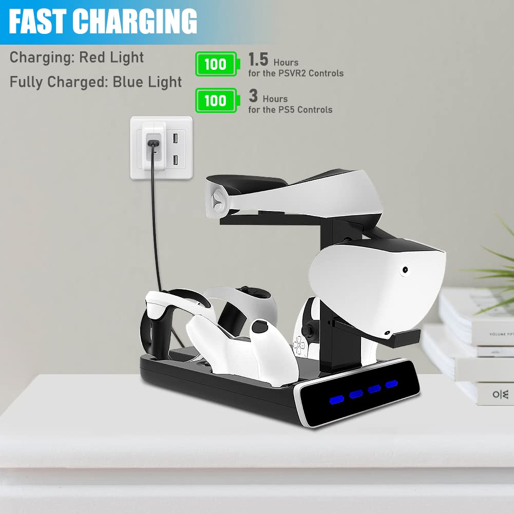 Jhua PS5 Controller Charger Station PS5 Stand 4 Charging Station for PlayStation VR2 and PS5 Controller Charging Dock Station with VR Headset Display Stand, LED Indicators