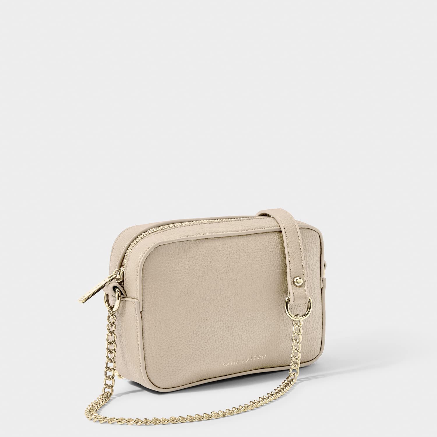 KATIE LOXTON Millie Small Womens Vegan Leather Chain Strap Mini Crossbody Clutch Handbag Purse Taupe