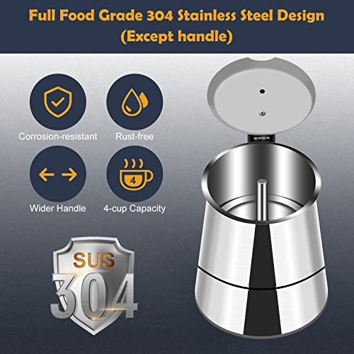 Italian coffee maker moka pot:espresso maker Stovetop Espresso Maker, Stainless Steel Moka Pot Percolator Coffee Pot Expresso coffee Brewer Classic Coffee Maker for Home & Camping, 4 Cup / 6.7oz