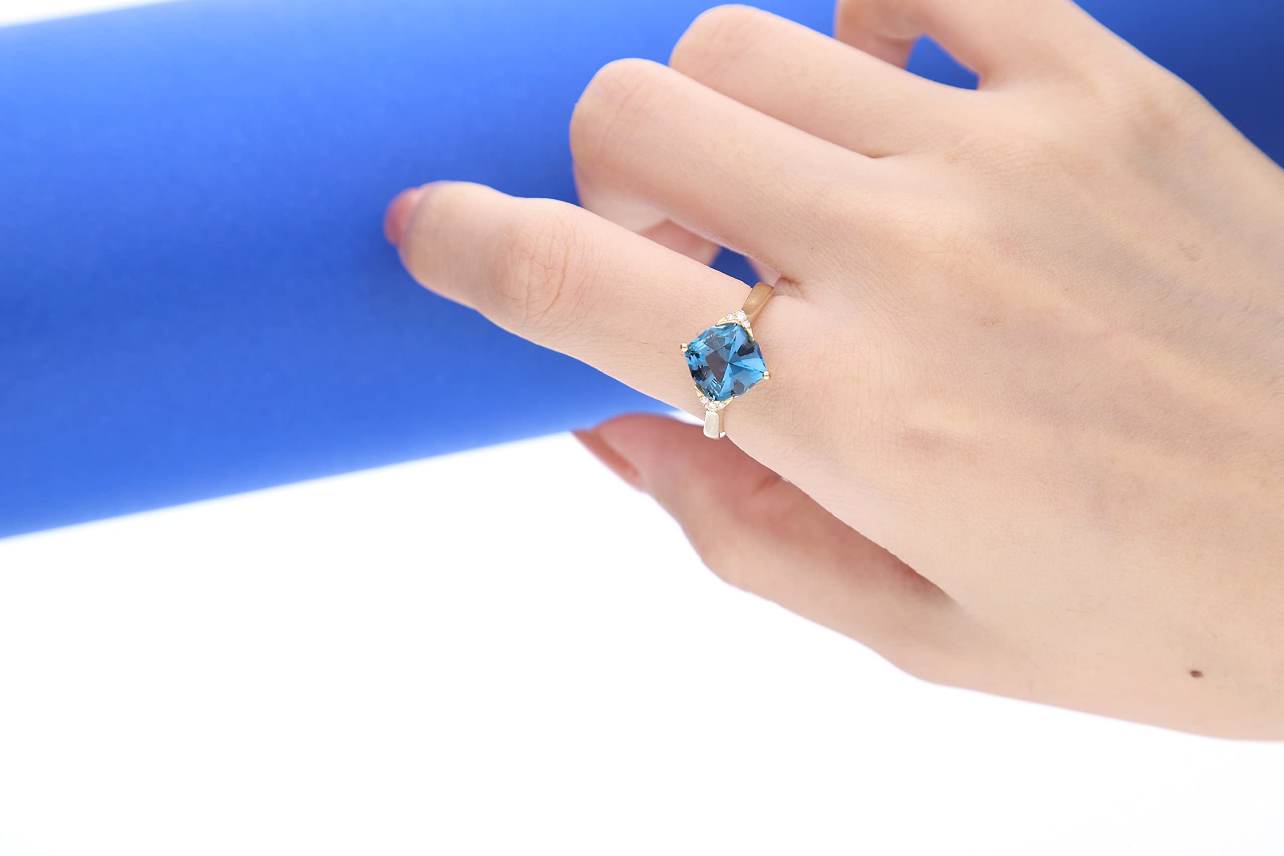 Gin & Grace 14K Yellow Gold Genuine London Blue Topaz Diamond (SI1) Propose Promise Ring (Size 7) for Women