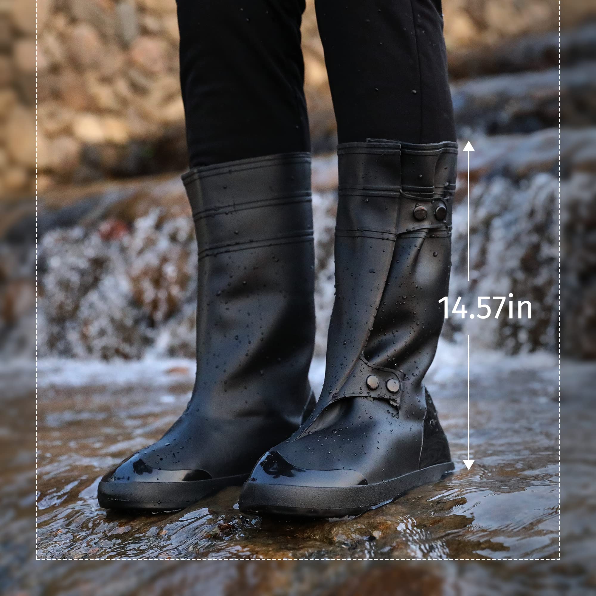 iCreek Waterproof Shoe Cover Galoshes Overshoes Men and Women Motorcycle Boot Rain Covers Easy Cleaning Heavy Duty Over Rubber Work Rubber Overshoe, Black,XL