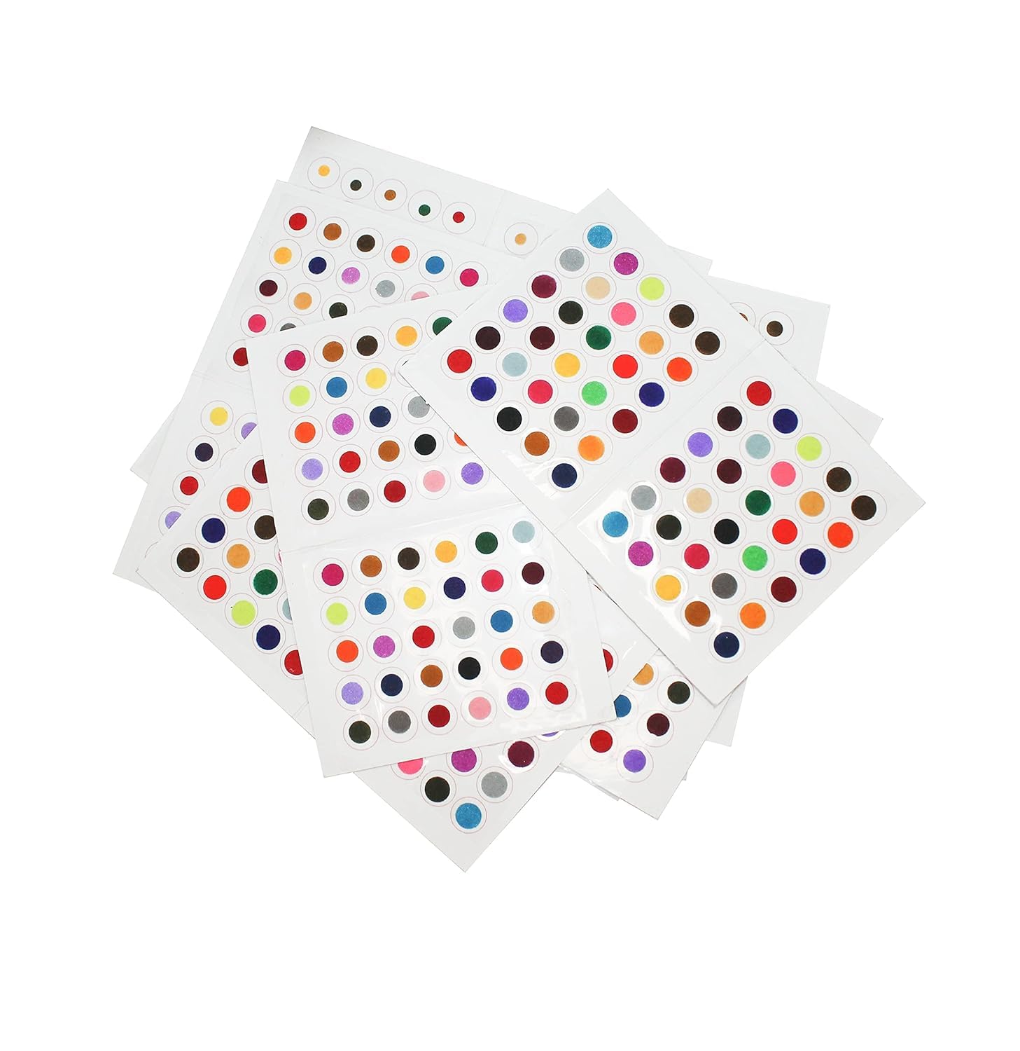 IS4A 360pc Multicolor Bindi Bollywood Forehead Stickers Adhesive Body 6 Card of Different Sized Velvet Bindi Round Dot Tattoo Premium Bindi For Women (SET OF 360 PCS)