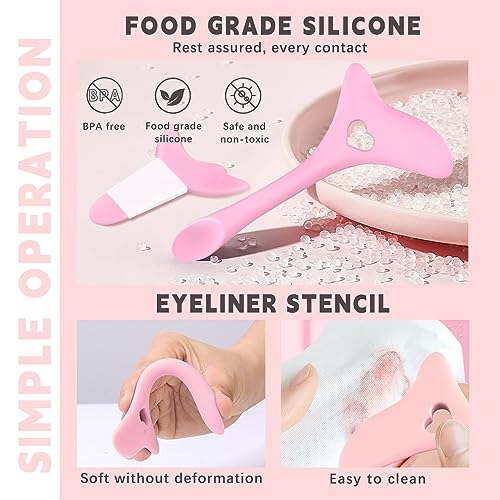 HOSAILY 3 Pcs Eyeliner Stencils Reusable Silicone Eyeliner Aid Mascara Shield Applicator Guide Tool Multifunctional Winged Eyeliner Eyelash Eyeshadow Lipstick Eye Makeup Tool for Women, Beginners (Pink)