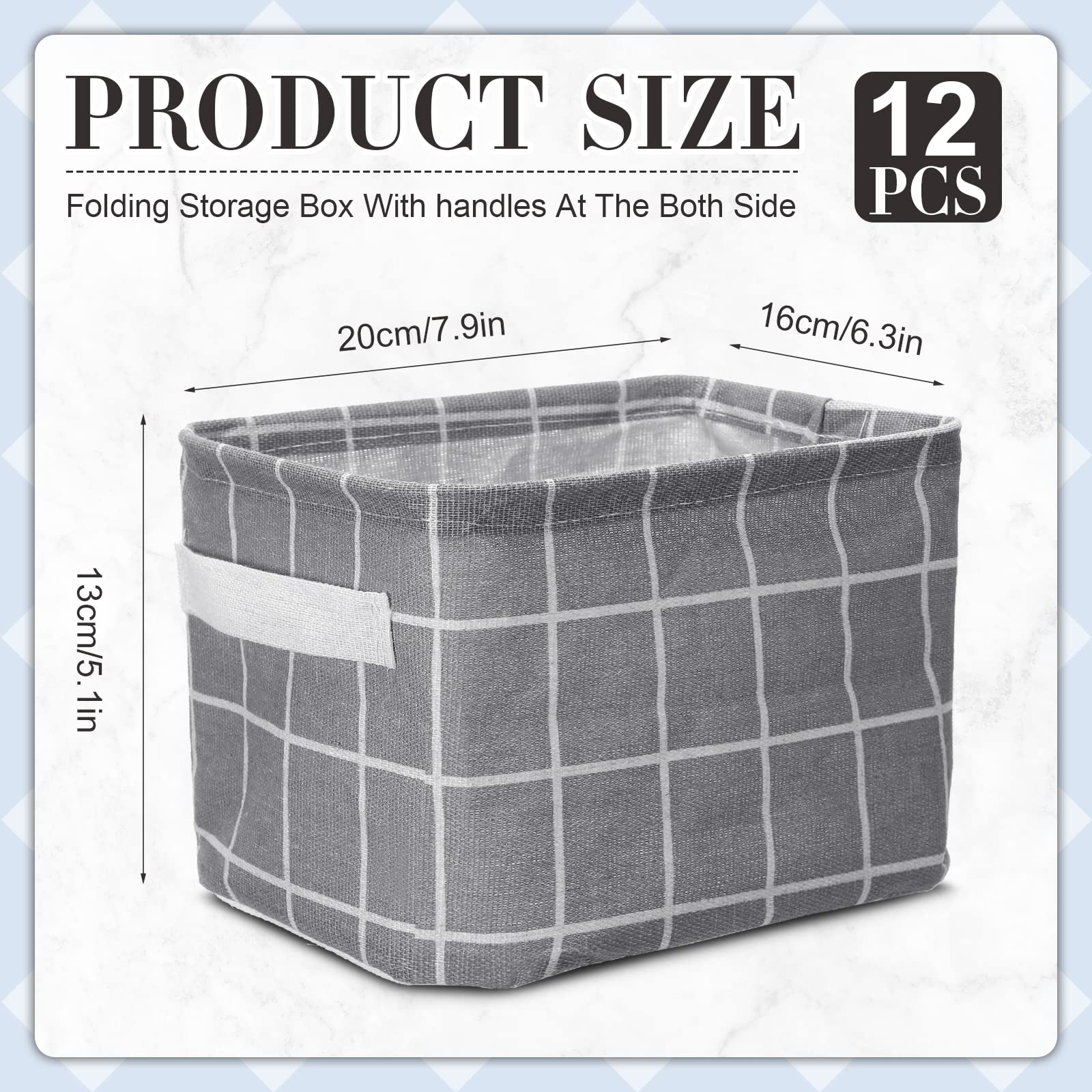 Nuogo 12 Pcs Small Fabric Storage Baskets Collapsible Storage Bin Foldable Cloth Cubes Bin Waterproof Bathroom Storage Bins Organizer Containers with Handles for Kids Toys, 7.9 x 6.3 x 5.1 Inch
