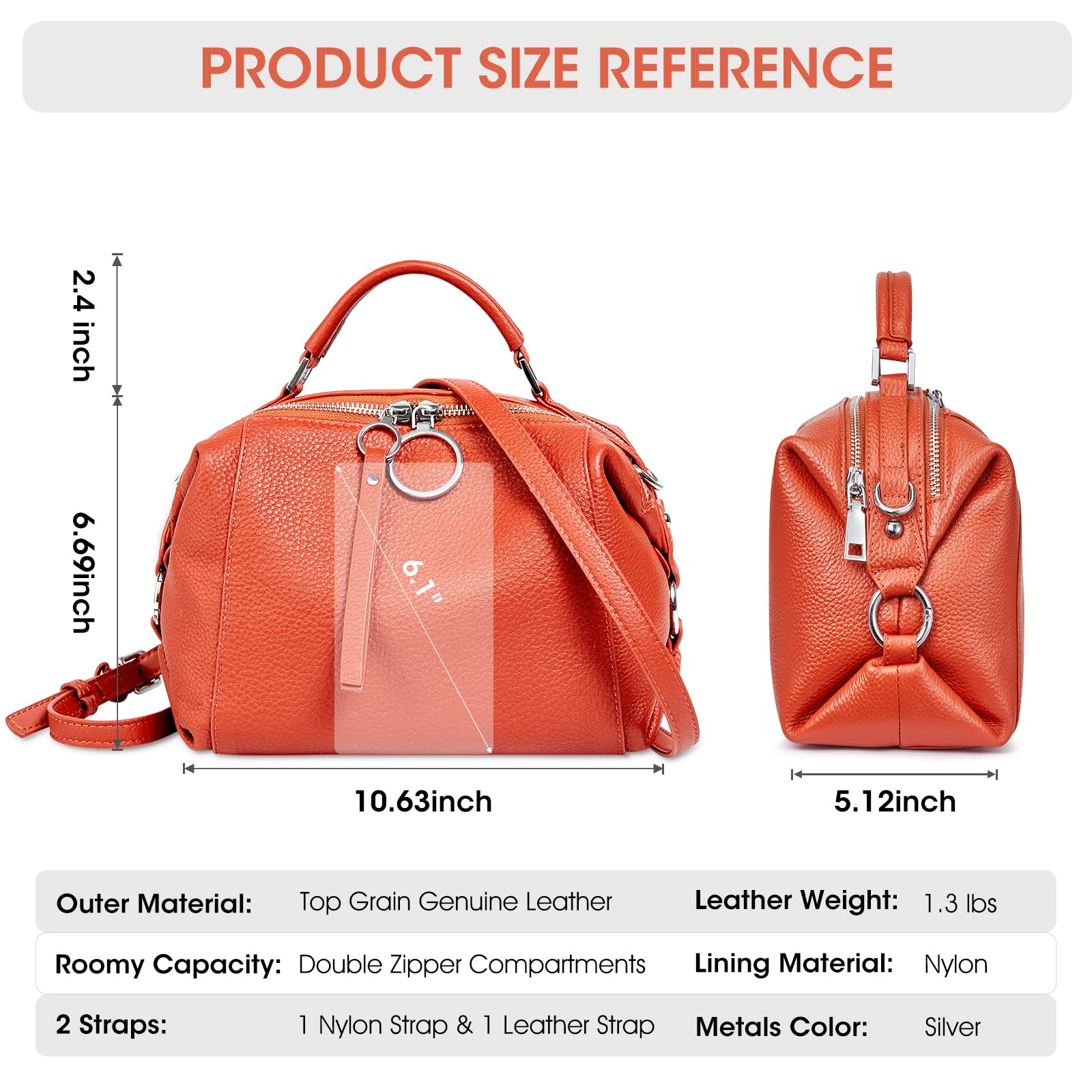 Kattee Genuine Leather Handbag Purse for Women Fashion Ladies Designer Shoulder Bag Mini Size Adjustable Straps