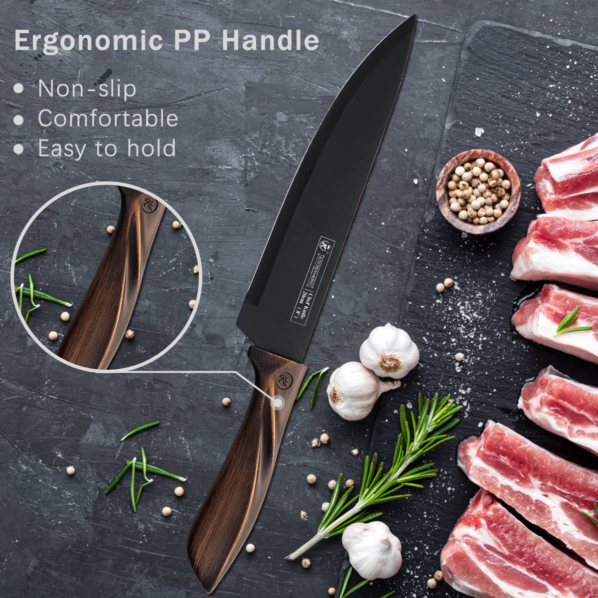 Kitchen Knife Set, Tinor 6-Piece Black Knife Sets for Kitchen with Acrylic Block, High Carbon Stainless Steel Sharp Kitchen Knives Chef Knife Block Set with Japanese Designed Ergonomic Handle