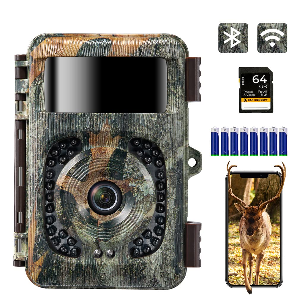 K&F Concept 4K 32MP WiFi Trail Camera, Bluetooth Game Camera with No Glow Night Vision Motion Activated IP66 Waterproof, 0.2s Trigger Time, H.264 HD Video Hunting Camera for Wildlife Monitoring