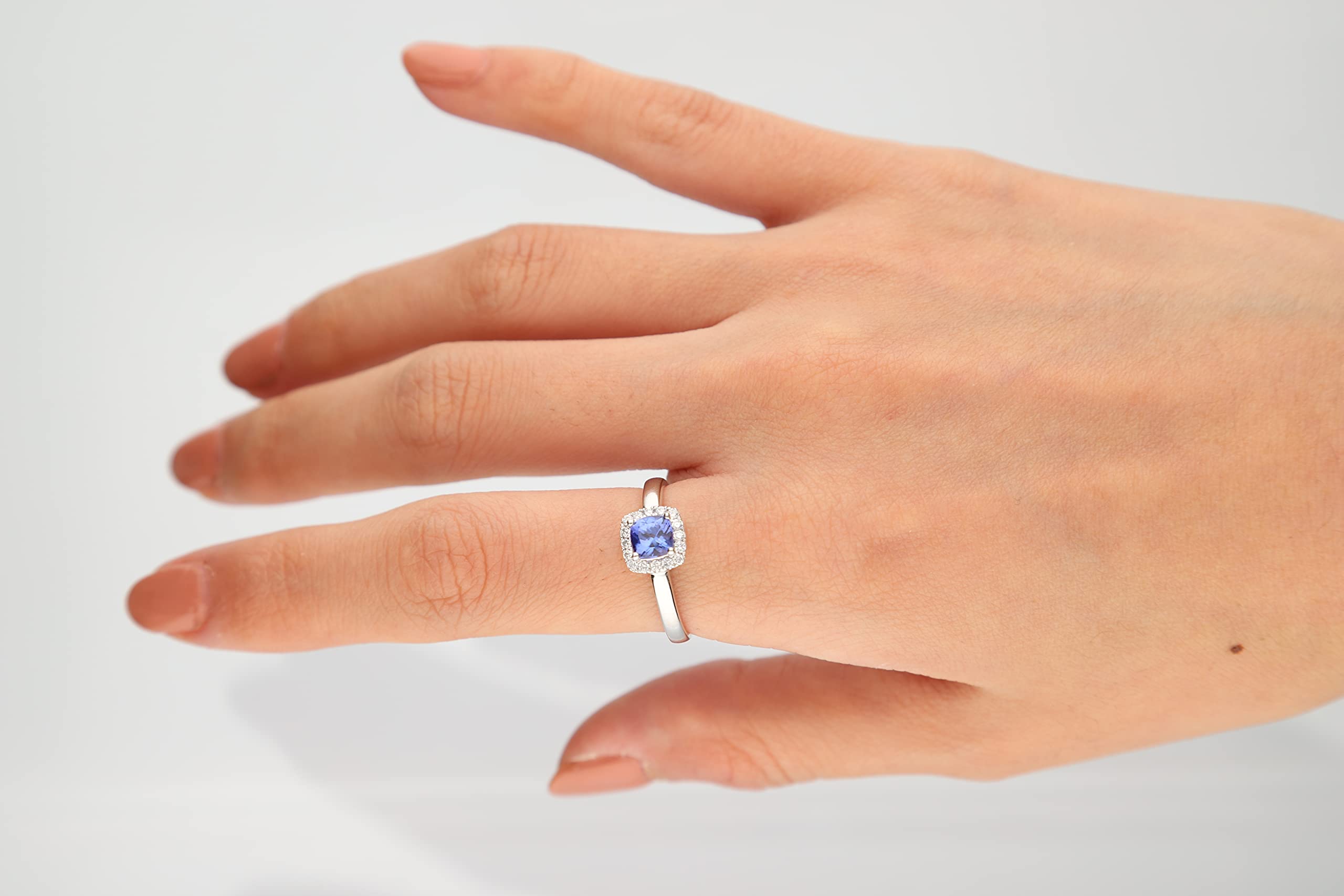 Gin and Grace 10K White Gold Genuine Tanzanite Ring with Diamonds for women | Ethically, authentically & organically sourced (Cushion-cut) shaped Tanzanite hand-crafted jewelry for her