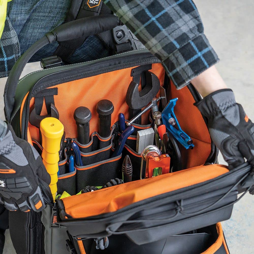 Ironworker and Welder Backpack, Fire Resistant Exterior, 27 Pockets, Hold Welding Helmet, Hard Hat, 36-Inch Connecting Bar