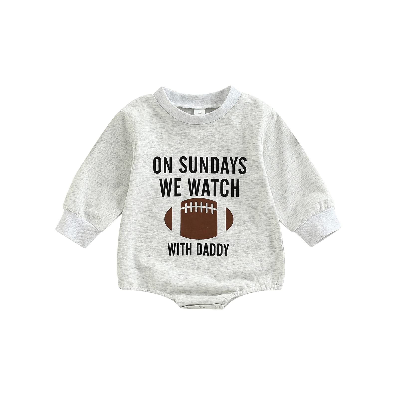 Lamuusaa Newborn Baby Girl Boy Outfits Football Crewneck Sweatshirt Romper Bodysuit Oversized Sweater Fall Tops
