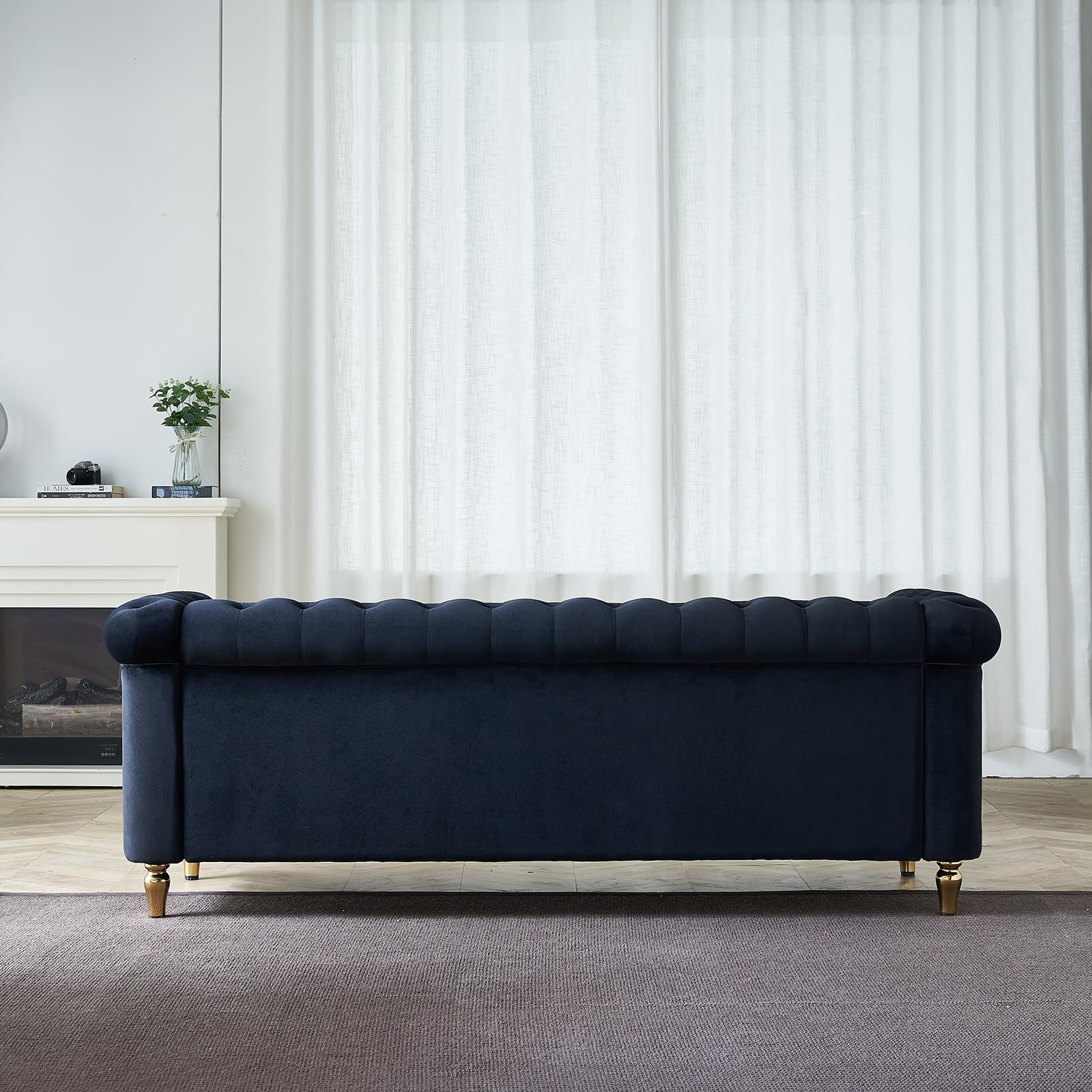 Neylory Modern Velvet Sofa Couch for Living Room,85 Inch 3 Seater Chesterfield Couches with Button Tufted Back and Roll Arms,Upholstered Sofas for Bedroom,Apartment,Office (Black)