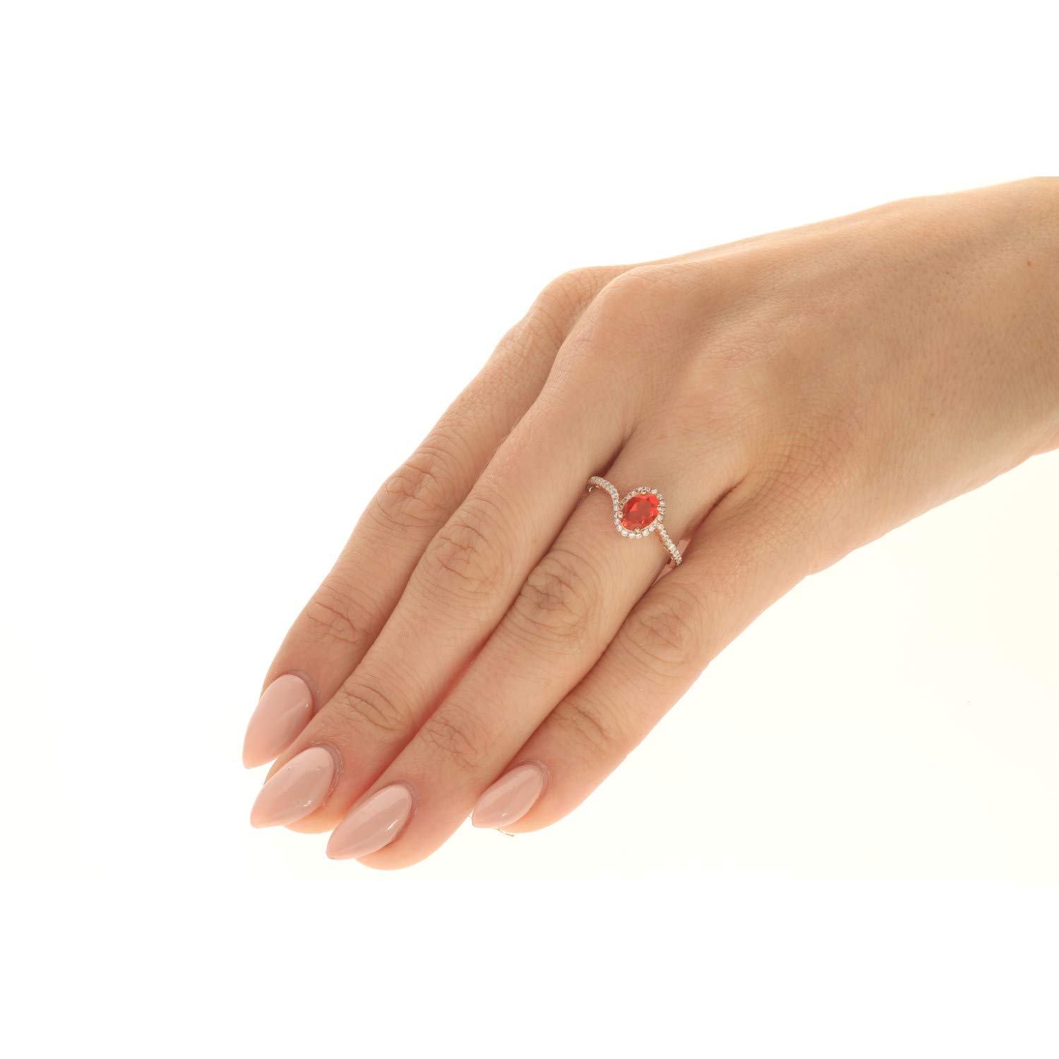 Gin and Grace 10K Rose Gold Natural Mexican Fire Opal Ring with Diamonds for women | Ethically, authentically & organically sourced (Oval-cut) shaped opal hand-crafted jewelry for her