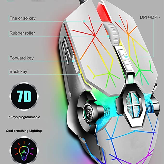 Mechanical Feel Gaming Keyboard and Mouse Combo, 87 Key Retro Punk Typewriter-Style,Rainbow Backlit Keyboard,Cool Breathing Light Lightweight Gaming Mouse for Game and Office-White