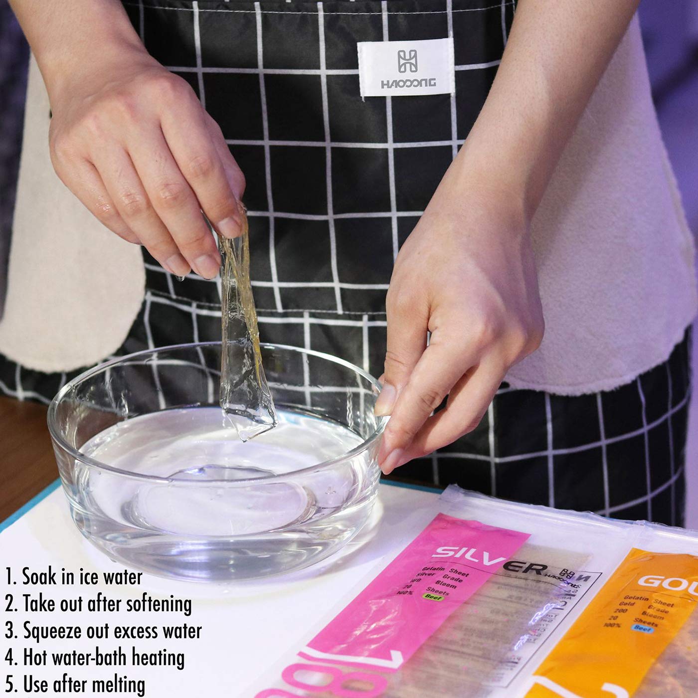 Haodong Beef Platinum Leaf Gelatin Sheets - 240 Bloom (20 Sheets, 40g) - Gelatin Leaves for Baking and Cooking Mirror Glaze Dessert Jellies Mousse Cake