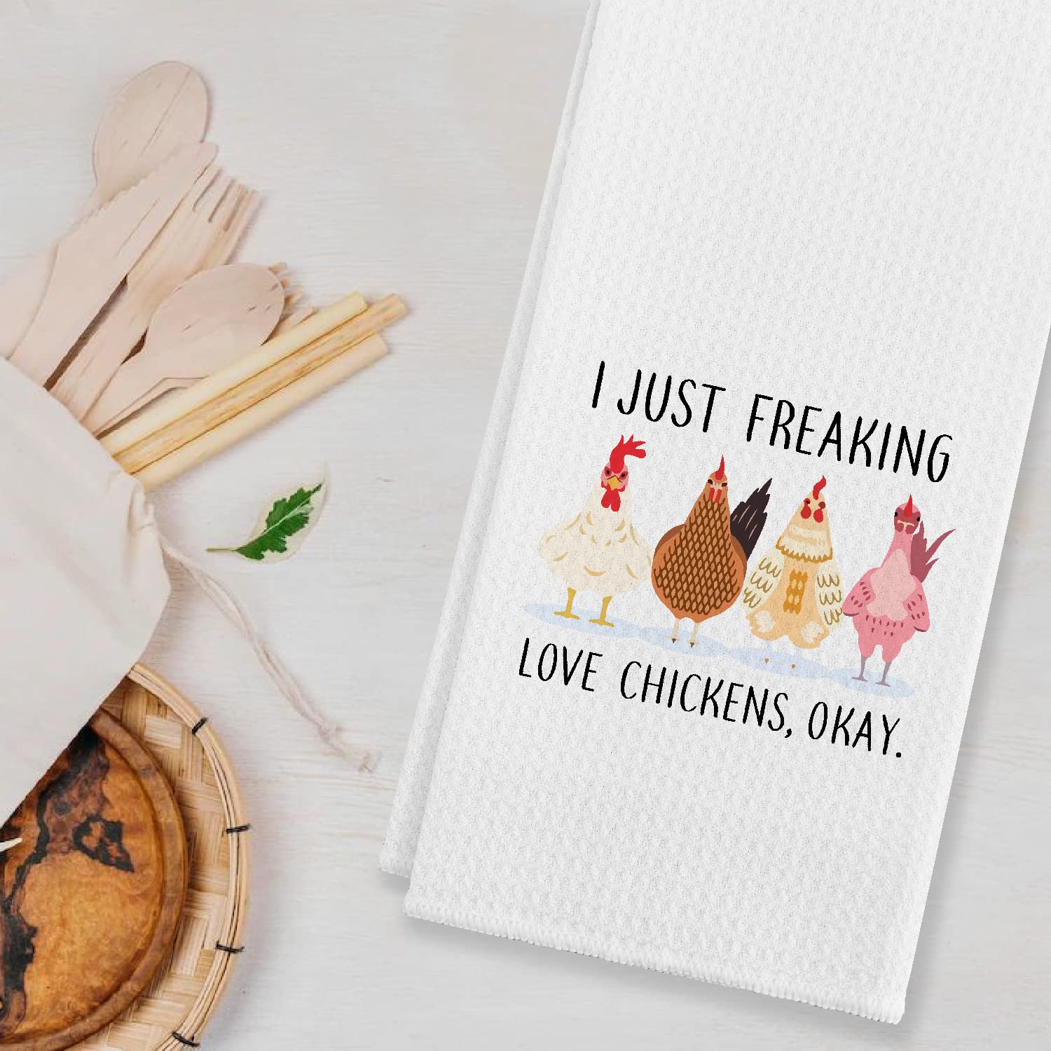 I Just Freaking Love Chickens Kitchen Towels & Tea Towels,Dish Cloth Flour Sack Hand Towel for Farmhouse Kitchen Decor,24 X 16 Inches Cotton Modern Dish Towels Dishcloths,Chicken Lovers Farm Girl Gift