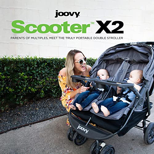 Joovy Scooter X2 Side-by-Side Double Stroller Featuring Dual Snack Trays, One-Handed Fold, Multi-Position Reclining Seats, Adjustable Leg Rests, and in-Seat Storage (Black)