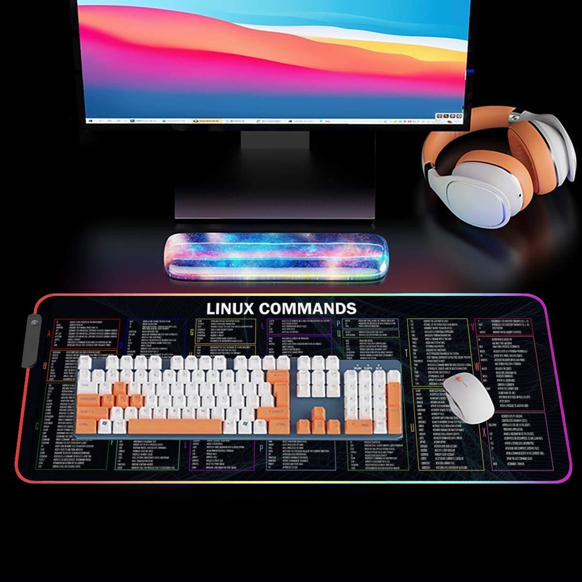 Linux Commands Long RGB Mousepad Led Linux Cheat Sheet Led Desk mat for Software Engineers Hackers and Programmers Software Mouse mat Computer mat Computer Accessories Gamer Mouse Laptop Pad Mat