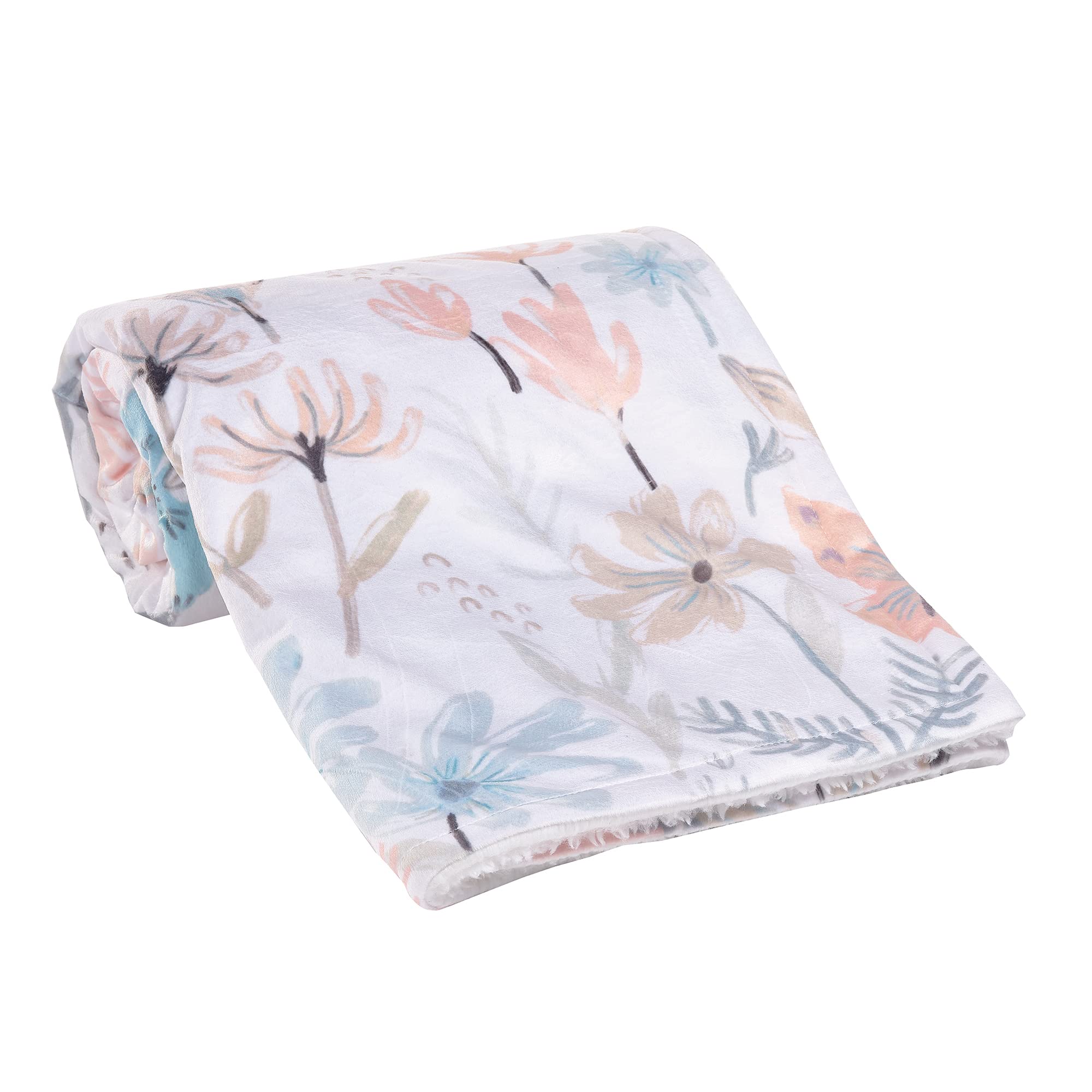 Lambs & Ivy Sweet Daisy White/Blue Floral Soft Luxury Fleece Baby Blanket