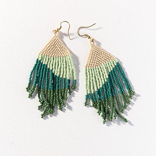 INK + ALLOY Women's Teal Fringe Seed Bead Earrings Handmade Jewelry for the Modern Bohemian (Teal)