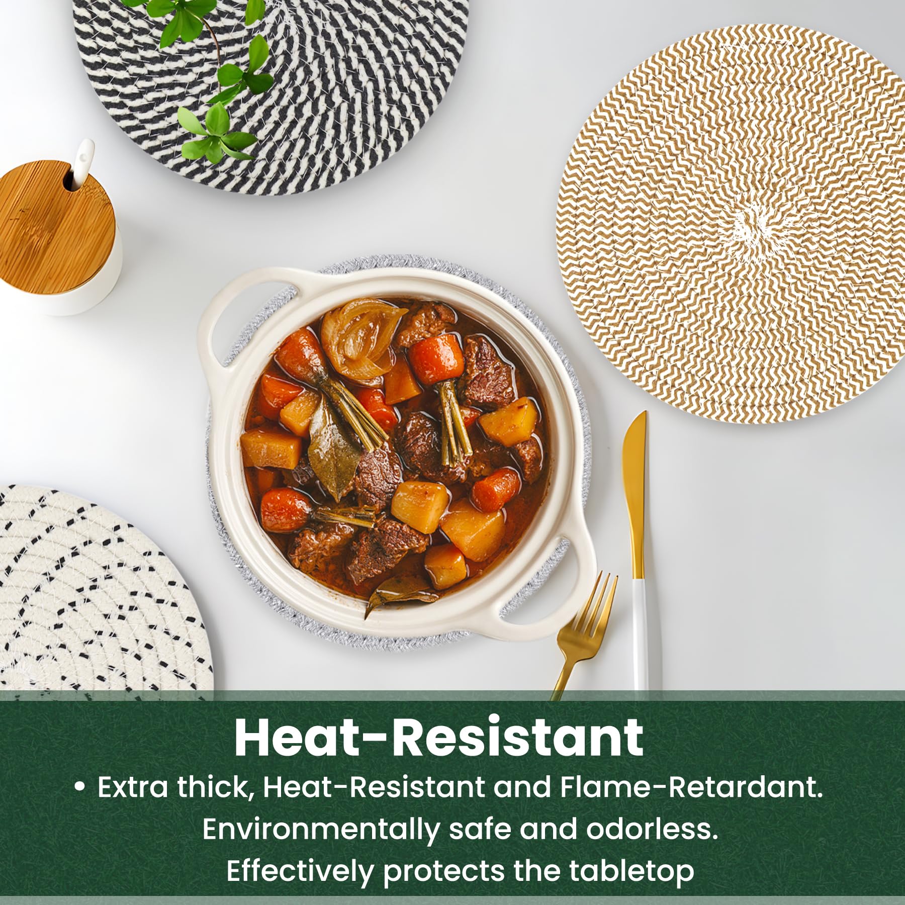 KITLAB 8 Inch Trivets for Hot Dishes, Hot Pots and Pans, Thick Heat Resistant Large Coaster for Kitchen, Hot Pads, Kitchen Essentials, Kitchen Decor for Table & Countertop, 6 Pcs