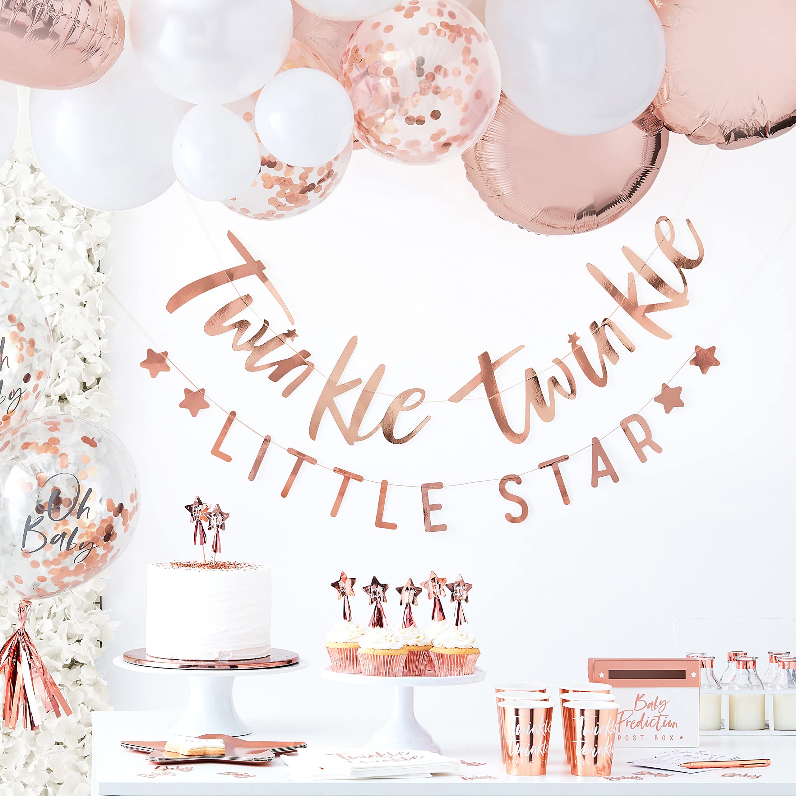 Ginger Ray 10 Pack Rose Gold Foiled Baby Shower Photo Booth Props Twinkle Twinkle Gold