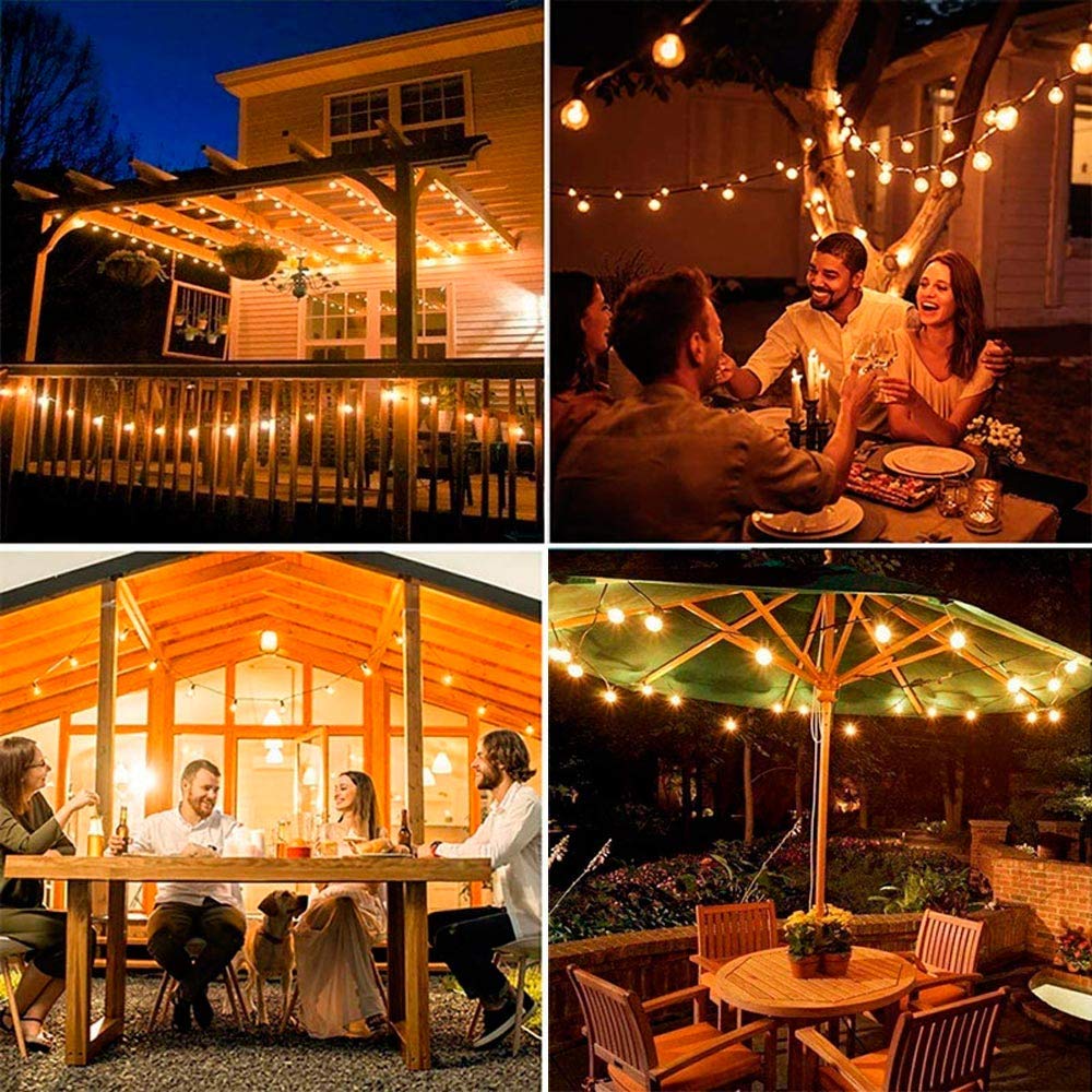 HooYan 25Ft LED G40 Patio String Lights with 50+4 Plastic Clear Bulbs - Backyard Garden Lights,Backyard Lights for Outside Commercial Decor (2-Pack)