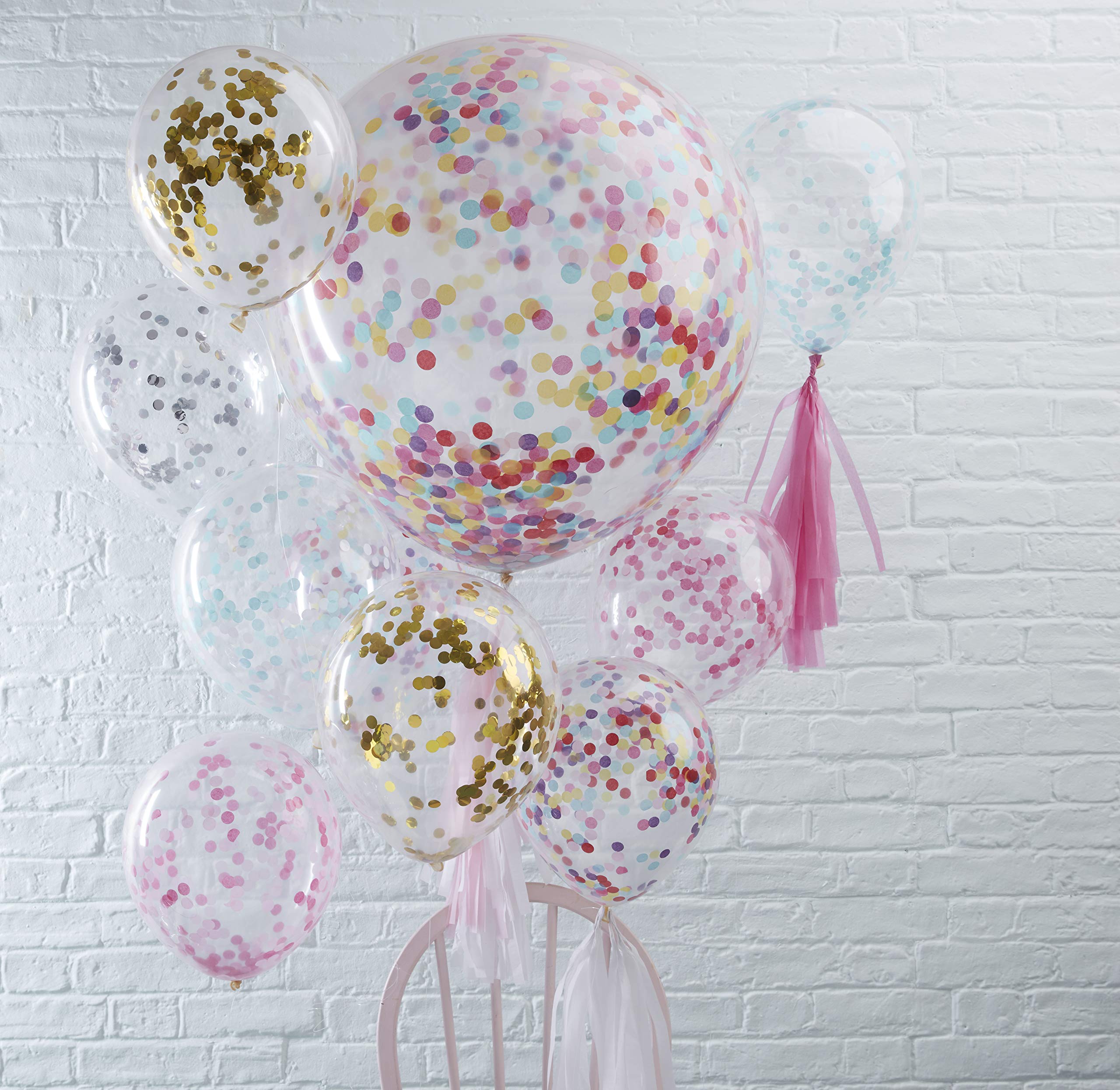 Ginger Ray Huge Confetti Filled Clear Party Balloons X 3 Party Decorations- Pick And Mix
