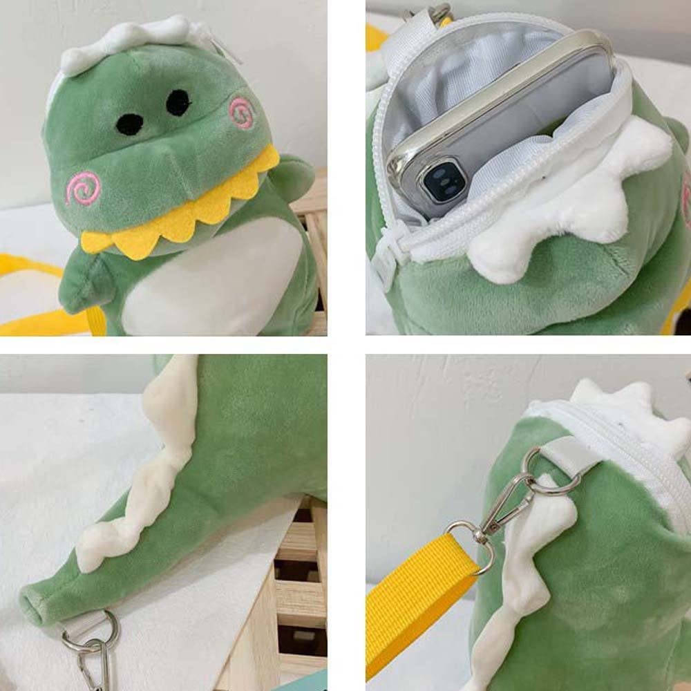 Large Cute Cartoon Plush Dinosaur Handbag Shoulder Bag Crossbody Bag Plush Lovely Shoulder Strap Shoulder Bag(green)