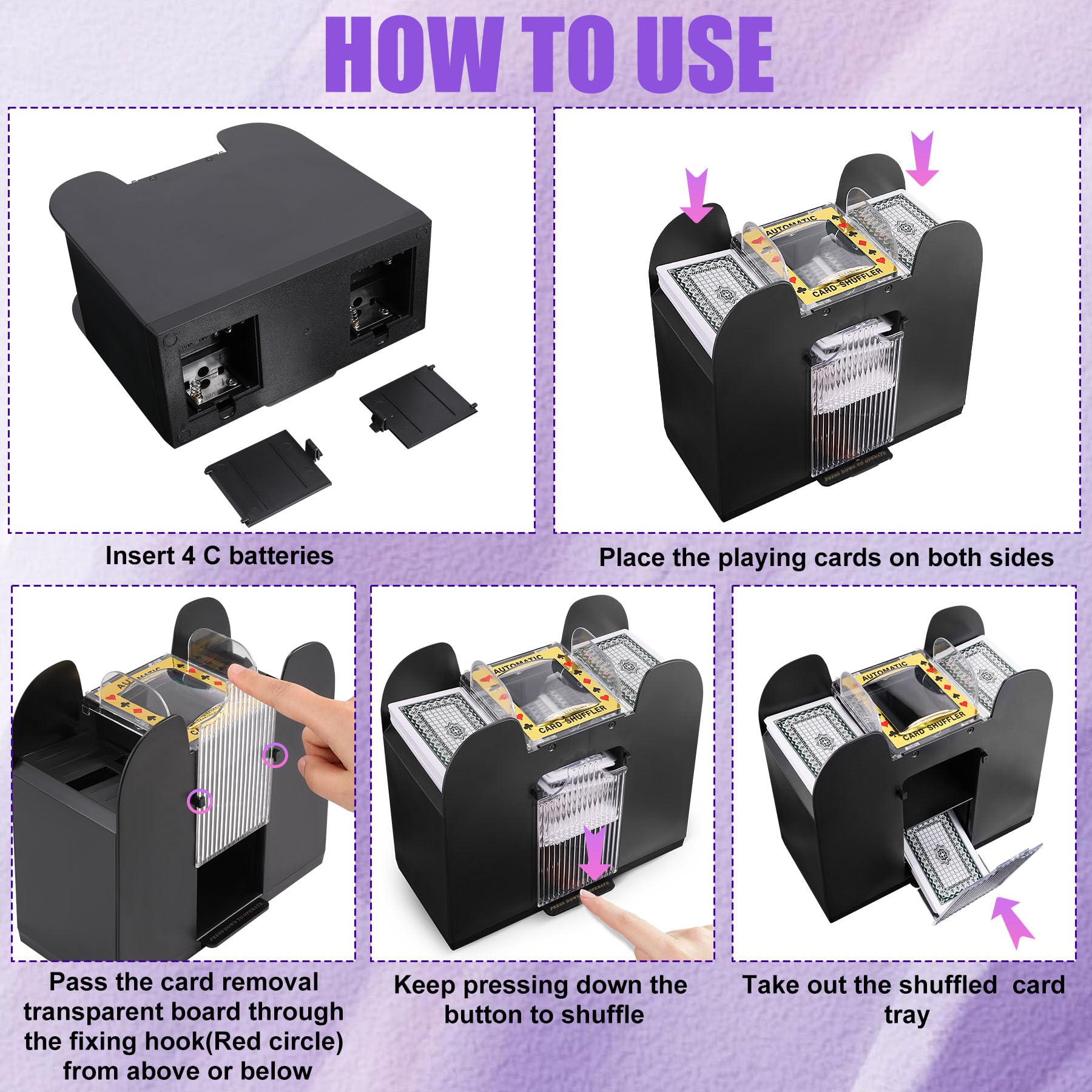 Lineba 2 Deck Automatic Card Shuffler, USB-C/Battery-Powered Electric Casion Shuffler for Poker, UNO, Phase 10, Skip-Bo, Texas Hold'em, Blackjack and Home Card Games