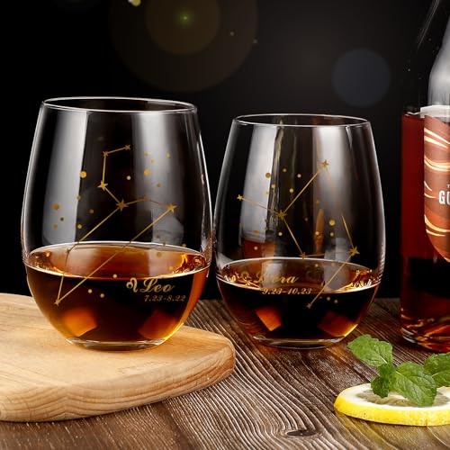 HOHY Libra Wine Glass Libra Gift 20oz, Libra Stemless Wine Glass, Constellation Glasses Zodiac Sign Define Design, Horoscope Gift, Astrology Gifts for Women Men