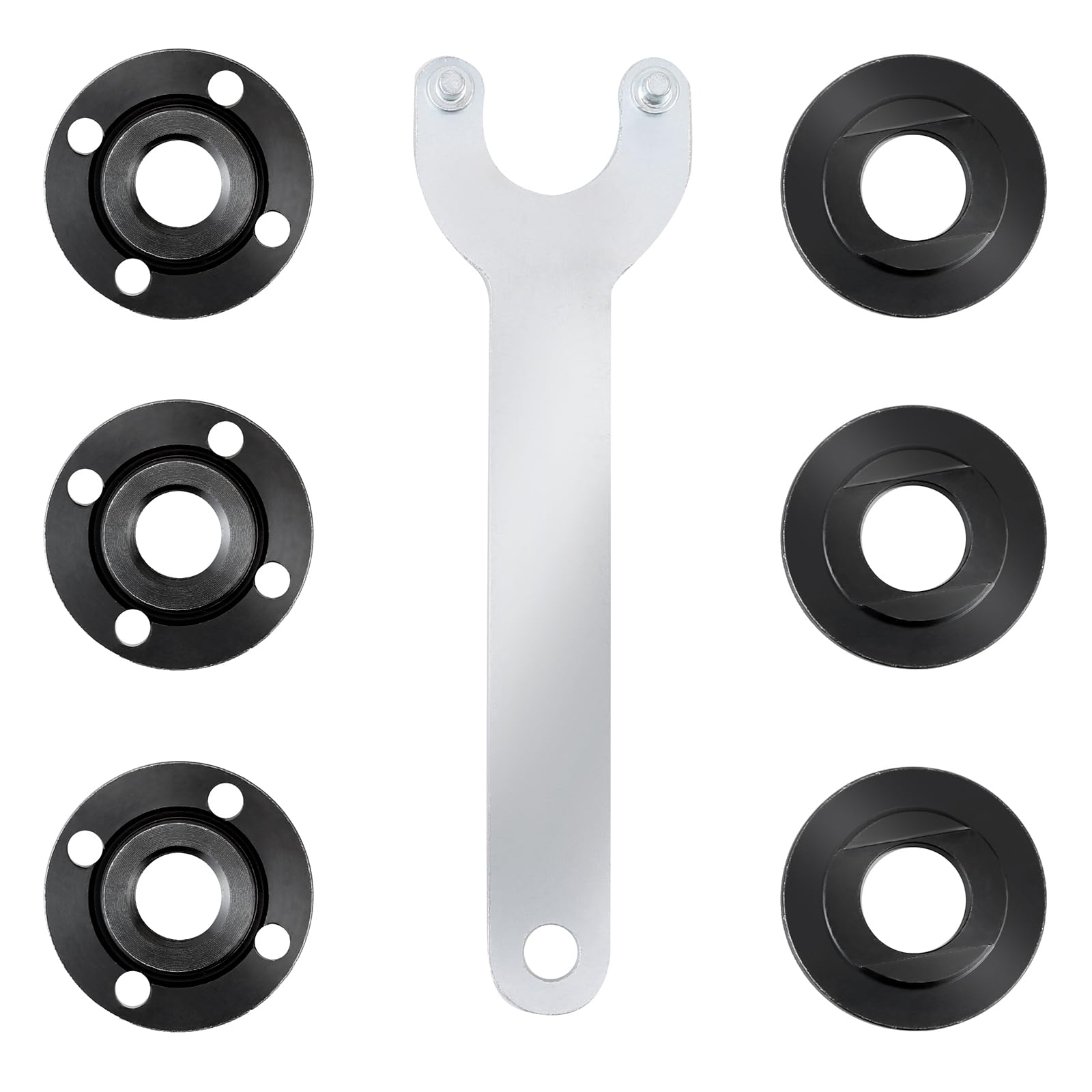 NYXOVA 7PCS Angle Grinder Nut Angle Grinder Wrench Kit, 1PCS Angle Grinder Wrench and 6PCS Flange Nuts, Compatible for Dewalt Makita Angle Grinder Flange with 5/8"-11 Threaded Shaft