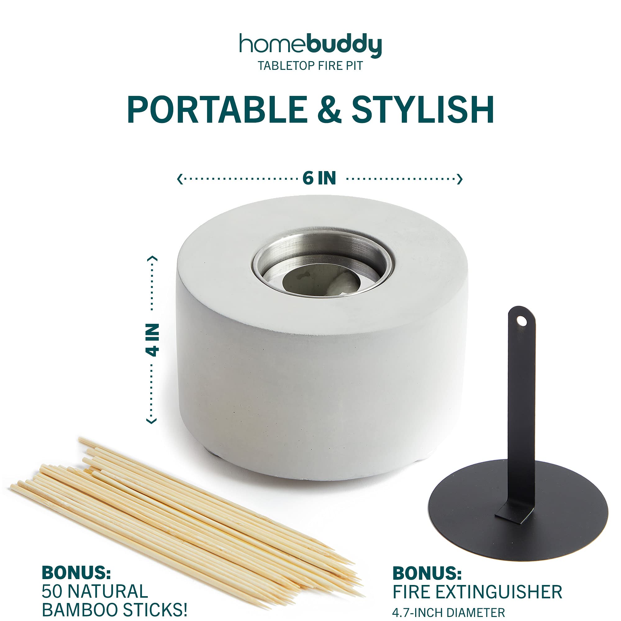 HomeBuddy Table Top Fire Pit Bowl - Tabletop Fire Pit, Long Burning Mini Fire Pit, Indoor Fireplace for Patio - Tabletop Fireplace - Fire Bowl with 50pcs. Marshmallow Sticks and Extinguisher Gray