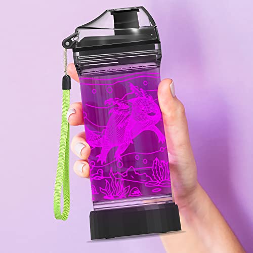 Lampeez Axolotl Water Bottle, Axolotl Gift Light Up Kids with 3D Design- 14 OZ Tritan BPA Free Eco-Friendly - Cool Drinking Cups Gift for School Kids Boy Girl Child Christmas Holiday