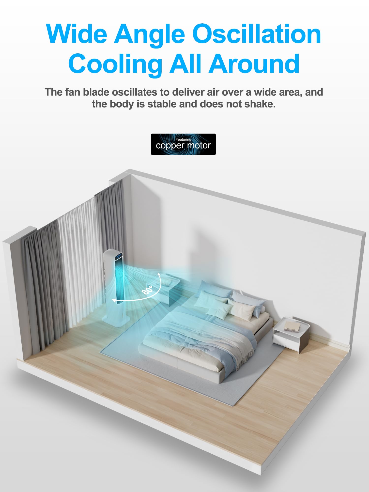 KEGIAN Cooling Fan That Blow Cold Air, Portable Evaporative Air Cooler, Swamp Cooler with 80°Oscillation, 3 Modes, 12H Timer, Remote, Bladeless Tower Fan for Home, Office, and Bedroom (41'')