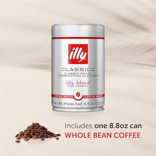 illy Whole Bean Coffee - Perfectly Roasted Whole Coffee Beans β Classico Medium Roast - with Notes of Caramel, Orange Blossom & Jasmine - 100% Arabica Coffee - No Preservatives β 8.8 Ounce