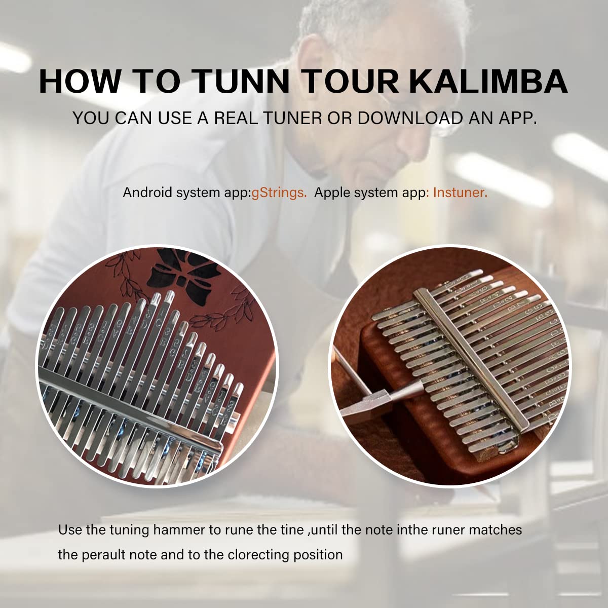 Kalimba Thumb Piano 17 Key Finger Piano Instrument with Learning Instructions and Tuning Hammer for Kids, Adult Beginners. (brown)