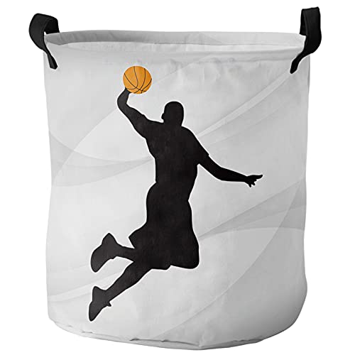 Laundry Hamper, Sport Theme Athlete Basketball Silhouettes Gray Collapsible Clothes Hamper with Handles Water Repellent Freestanding Storage Basket for Clothes Toys
