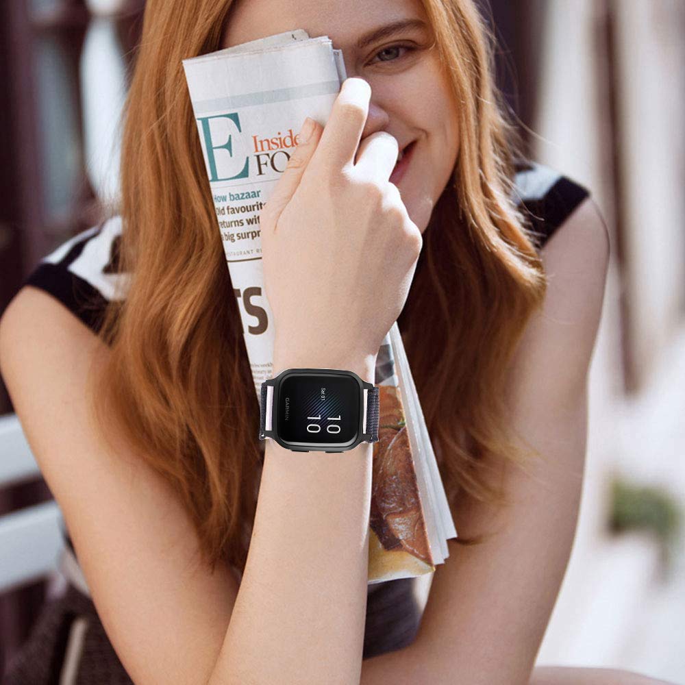Lamshaw Stretch Elastics Nylon Adjustable Replacement Strap Accessories Compatible for SKG V7 Smart Watch/TOZO S2 44mm Watch/Boean, GGZZ, Dirrelo, Fitpolo FVYAO ID207 Veryfit 1.69 smartwatch (Black)