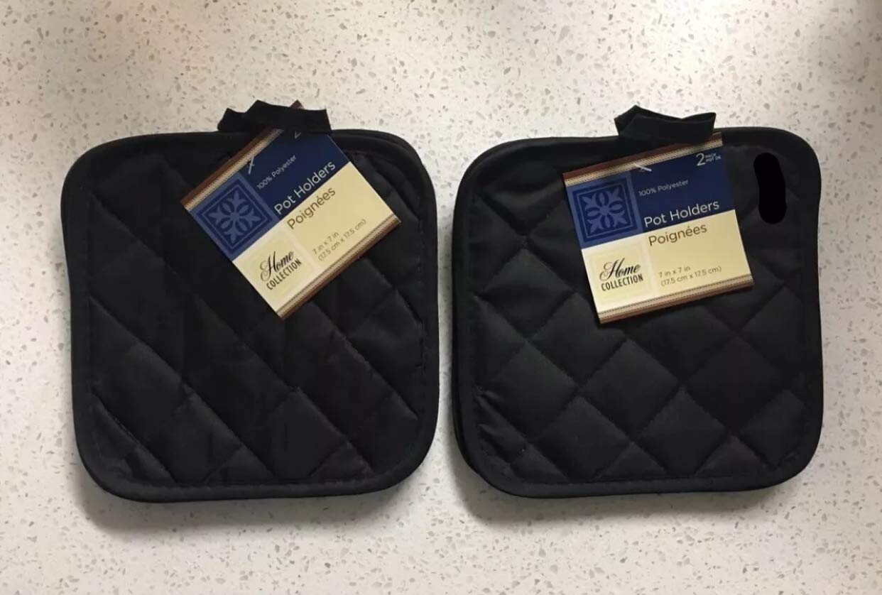 Home Collection 4~ Pot Holders 7 in x 7 in 100% Polyester (Black)