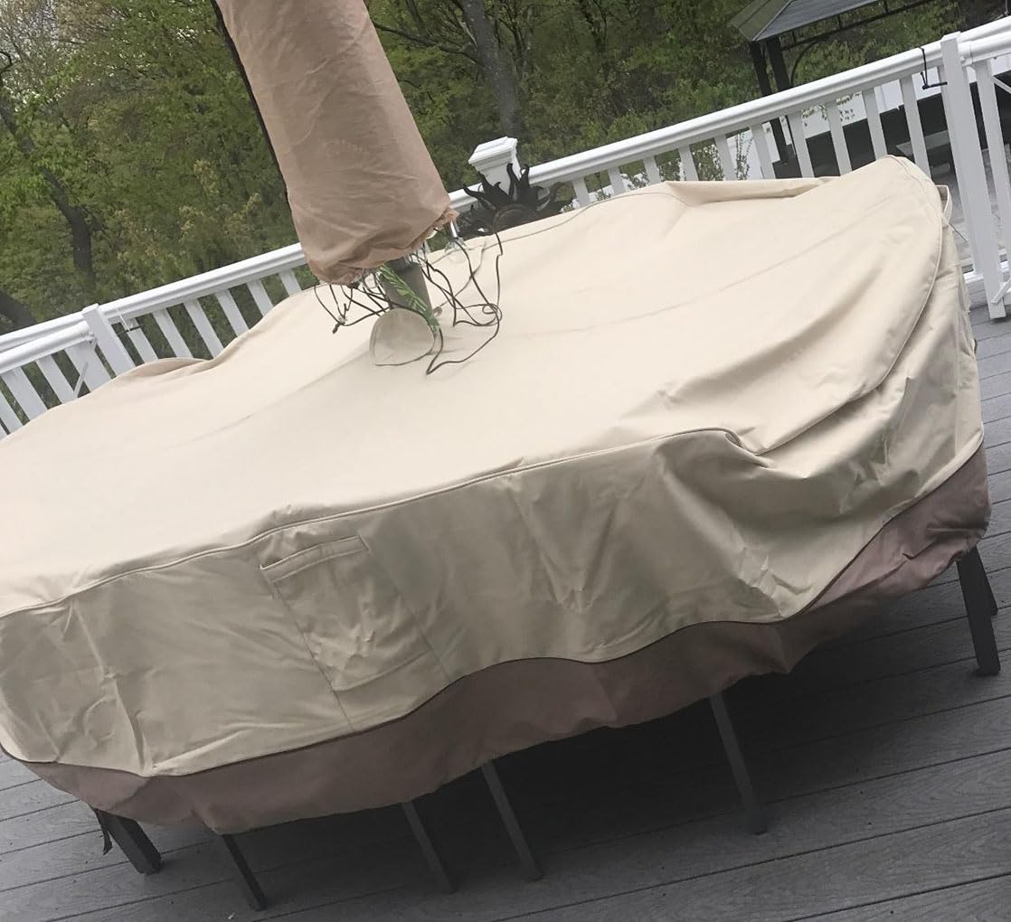 Patio Table Chair Set Cover with Umbrella Hole Water-Resistant Outdoor Furniture Cover Rectangular / Oval Veranda Garden Table Covers (108x82x23in)