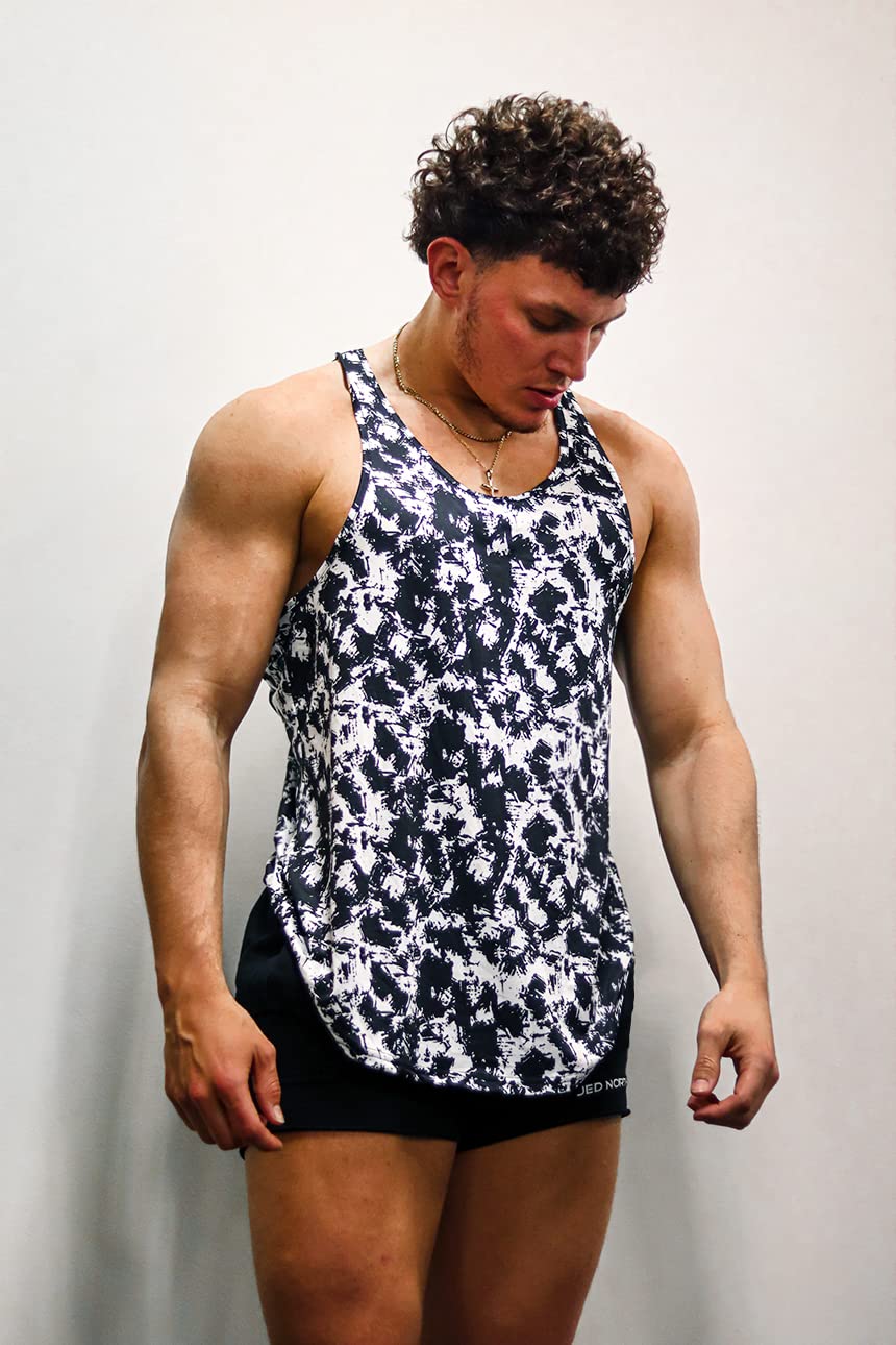 Jed North Men's Graphic Bodybuilding Tank Tops Gym Stringers Racerback,AbstractBlackWhite,Medium
